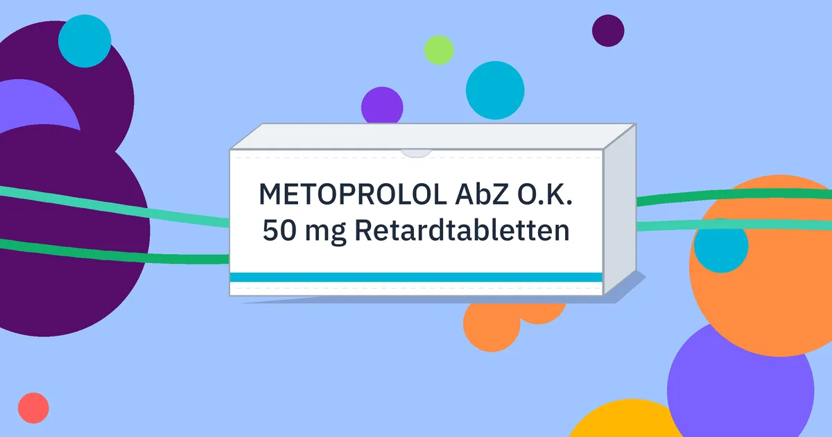 Symbolbild: Packung mit der Aufschrift METOPROLOL AbZ O.K. 50 mg Retardtabletten (PZN 01016517) – Verfügbarkeit und Bezug in Apotheken in Frankfurt am Main