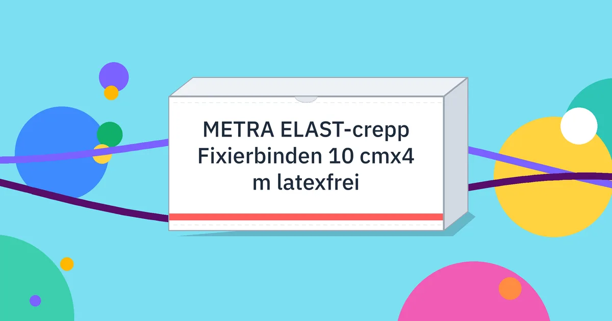 Symbolbild: Packung mit der Aufschrift METRA ELAST-crepp Fixierbinden 10 cmx4 m latexfrei (PZN 16655074) – Verfügbarkeit und Bezug in Apotheken in Frankfurt am Main