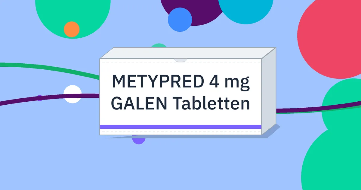 Symbolbild: Packung mit der Aufschrift METYPRED 4 mg GALEN Tabletten (PZN 12340959) – Verfügbarkeit und Bezug in Apotheken in Frankfurt am Main