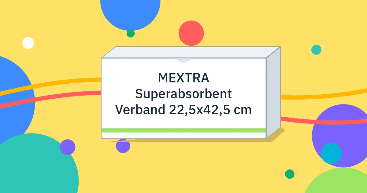 Symbolbild: Packung mit der Aufschrift MEXTRA Superabsorbent Verband 22,5x42,5 cm (PZN 20545167) – Verfügbarkeit und Bezug in Apotheken in Frankfurt am Main