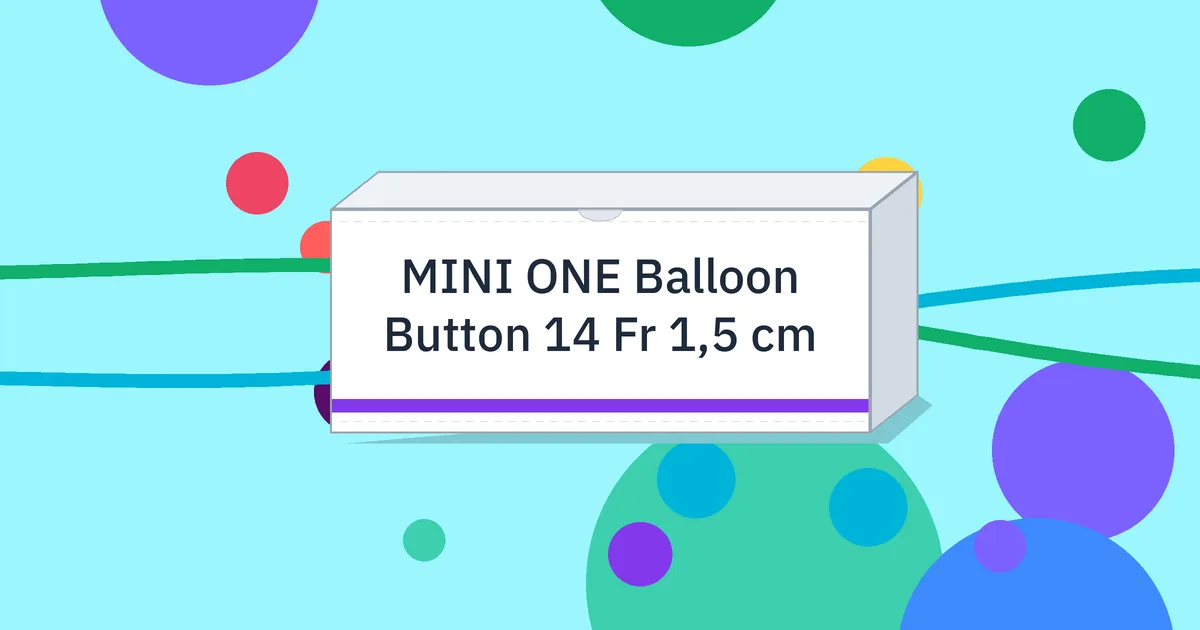 Symbolbild: Packung mit der Aufschrift MINI ONE Balloon Button 14 Fr 1,5 cm (PZN 14341874) – Verfügbarkeit und Bezug in Apotheken in Frankfurt am Main