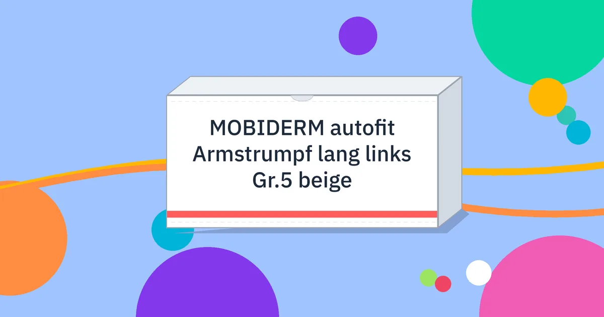 Symbolbild: Packung mit der Aufschrift MOBIDERM autofit Armstrumpf lang links Gr.5 beige (PZN 19741986) – Verfügbarkeit und Bezug in Apotheken in Frankfurt am Main