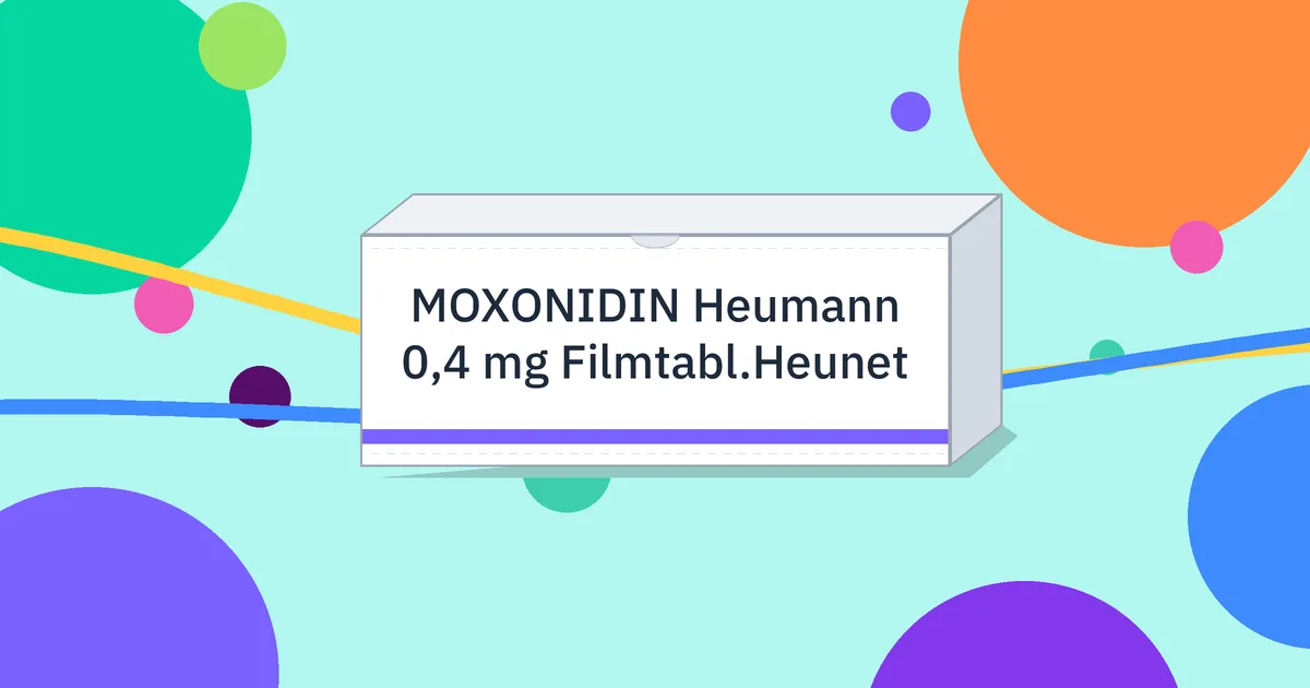 Symbolbild: Packung mit der Aufschrift MOXONIDIN Heumann 0,4 mg Filmtabl.Heunet (PZN 05887172) – Verfügbarkeit und Bezug in Apotheken in Frankfurt am Main