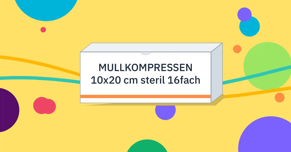 Symbolbild: Packung mit der Aufschrift MULLKOMPRESSEN 10x20 cm steril 16fach (PZN 00032968) – Verfügbarkeit und Bezug in Apotheken in Frankfurt am Main