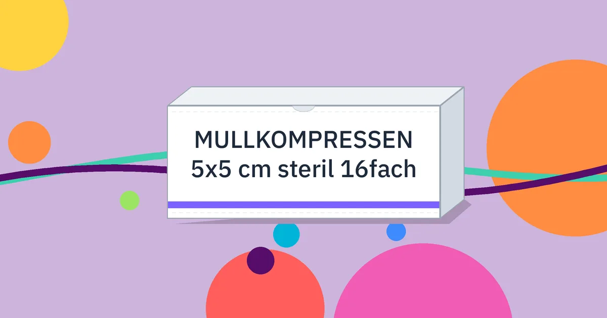 Symbolbild: Packung mit der Aufschrift MULLKOMPRESSEN 5x5 cm steril 16fach (PZN 02426789) – Verfügbarkeit und Bezug in Apotheken in Frankfurt am Main