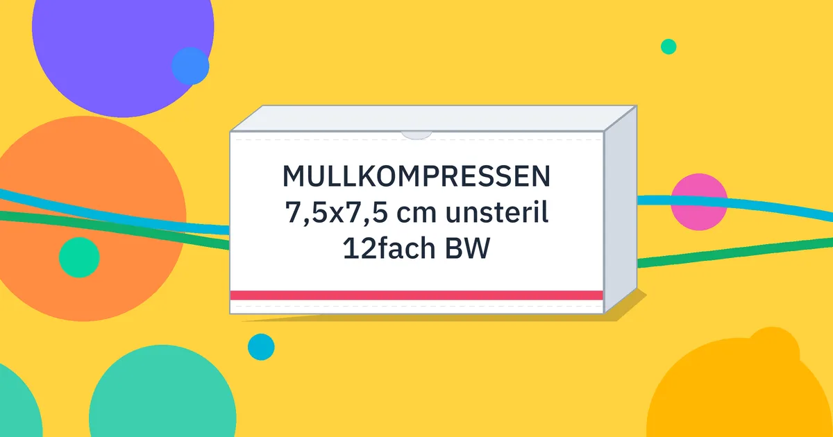 Symbolbild: Packung mit der Aufschrift MULLKOMPRESSEN 7,5x7,5 cm unsteril 12fach BW (PZN 07118420) – Verfügbarkeit und Bezug in Apotheken in Frankfurt am Main