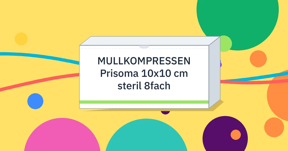 Symbolbild: Packung mit der Aufschrift MULLKOMPRESSEN Prisoma 10x10 cm steril 8fach (PZN 18752338) – Verfügbarkeit und Bezug in Apotheken in Frankfurt am Main