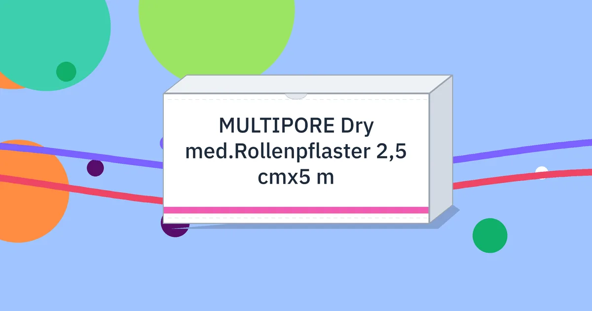 Symbolbild: Packung mit der Aufschrift MULTIPORE Dry med.Rollenpflaster 2,5 cmx5 m (PZN 14233848) – Verfügbarkeit und Bezug in Apotheken in Frankfurt am Main