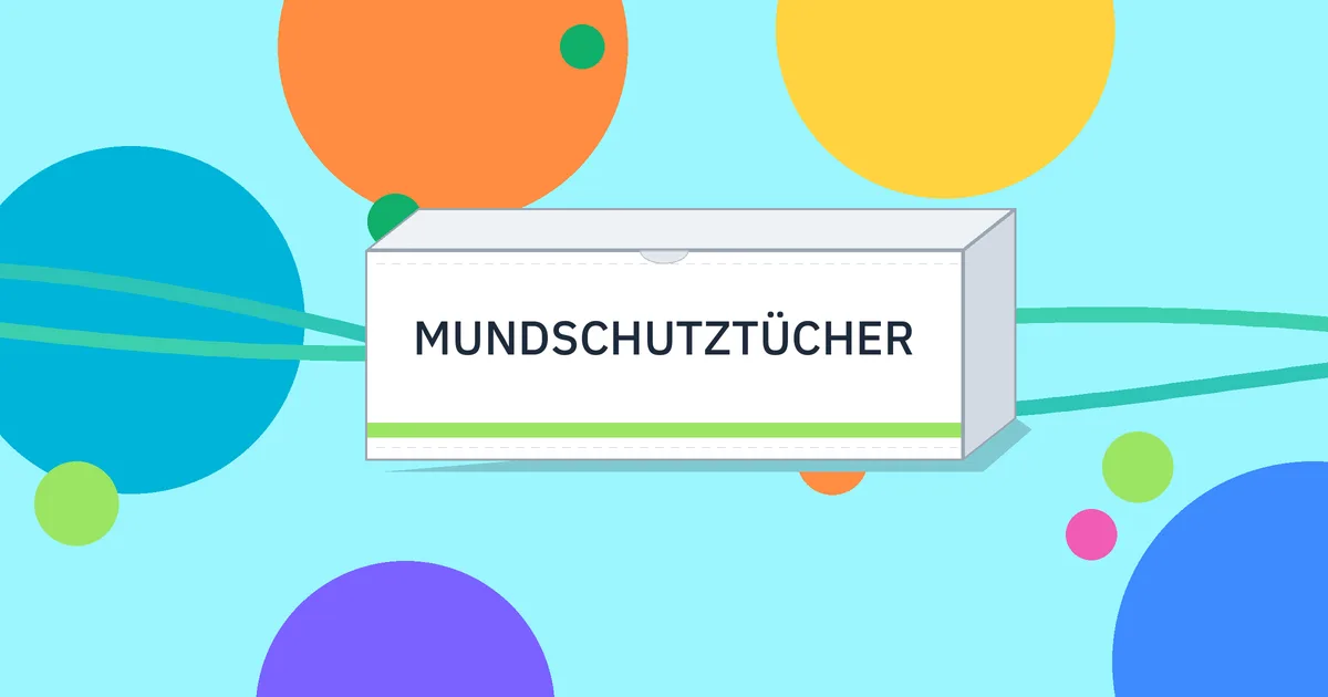 Symbolbild: Packung mit der Aufschrift MUNDSCHUTZTÜCHER (PZN 02446912) – Verfügbarkeit und Bezug in Apotheken in Frankfurt am Main