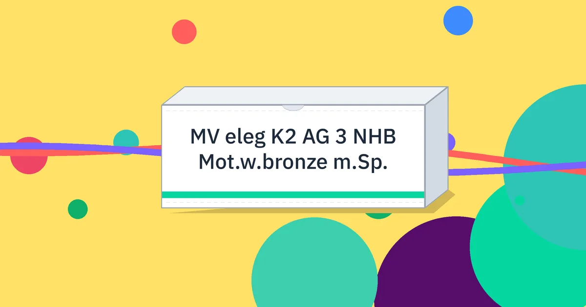 Symbolbild: Packung mit der Aufschrift MV eleg K2 AG 3 NHB Mot.w.bronze m.Sp. (PZN 15726990) – Verfügbarkeit und Bezug in Apotheken in Frankfurt am Main