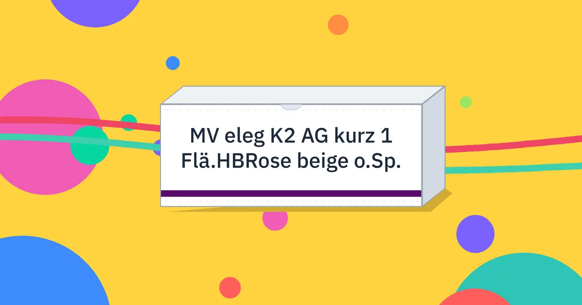 Symbolbild: Packung mit der Aufschrift MV eleg K2 AG kurz 1 Flä.HBRose beige o.Sp. (PZN 15704497) – Verfügbarkeit und Bezug in Apotheken in Frankfurt am Main