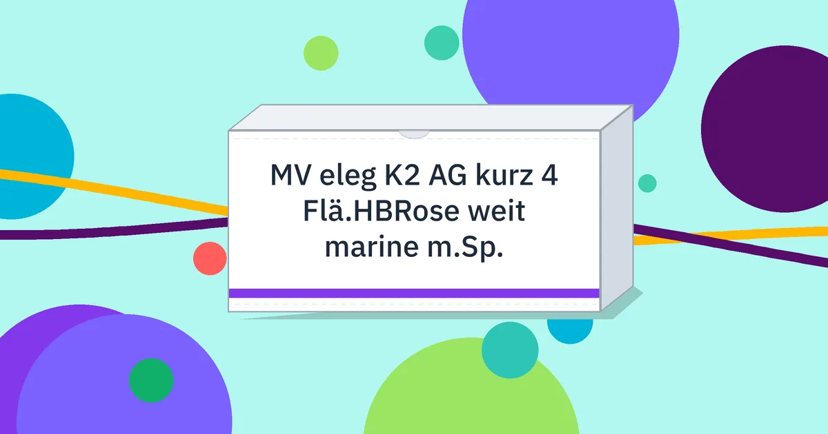 Symbolbild: Packung mit der Aufschrift MV eleg K2 AG kurz 4 Flä.HBRose weit marine m.Sp. (PZN 15706875) – Verfügbarkeit und Bezug in Apotheken in Frankfurt am Main