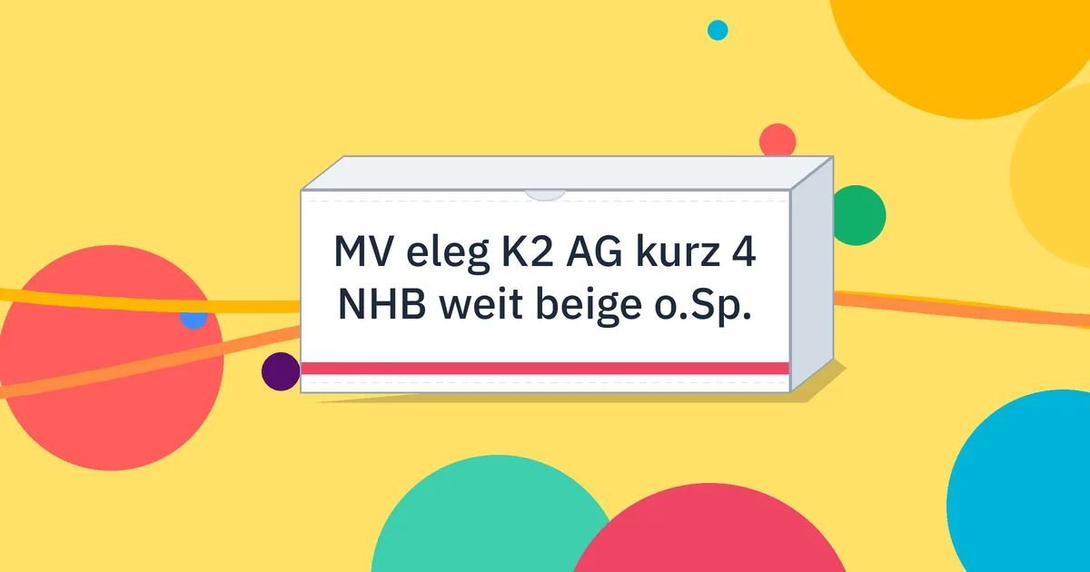Symbolbild: Packung mit der Aufschrift MV eleg K2 AG kurz 4 NHB weit beige o.Sp. (PZN 15715035) – Verfügbarkeit und Bezug in Apotheken in Frankfurt am Main