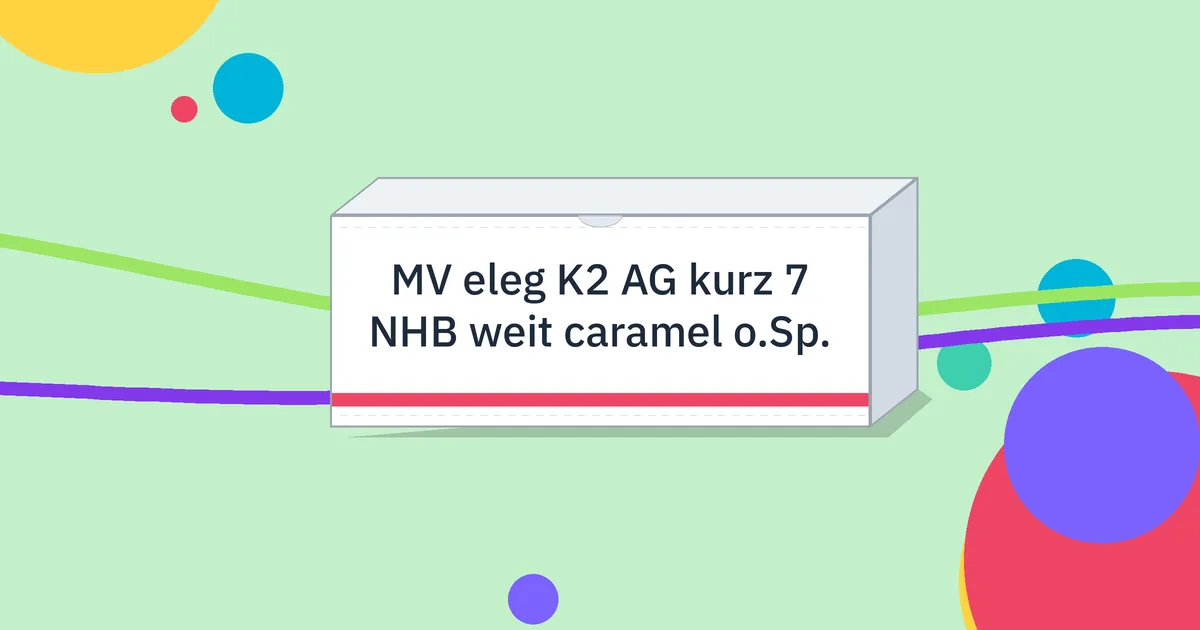 Symbolbild: Packung mit der Aufschrift MV eleg K2 AG kurz 7 NHB weit caramel o.Sp. (PZN 15715213) – Verfügbarkeit und Bezug in Apotheken in Frankfurt am Main