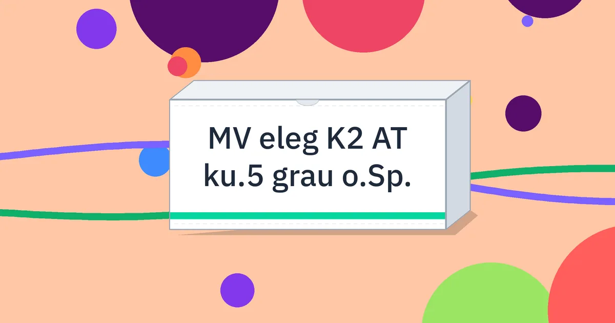 Symbolbild: Packung mit der Aufschrift MV eleg K2 AT ku.5 grau o.Sp. (PZN 18922987) – Verfügbarkeit und Bezug in Apotheken in Frankfurt am Main