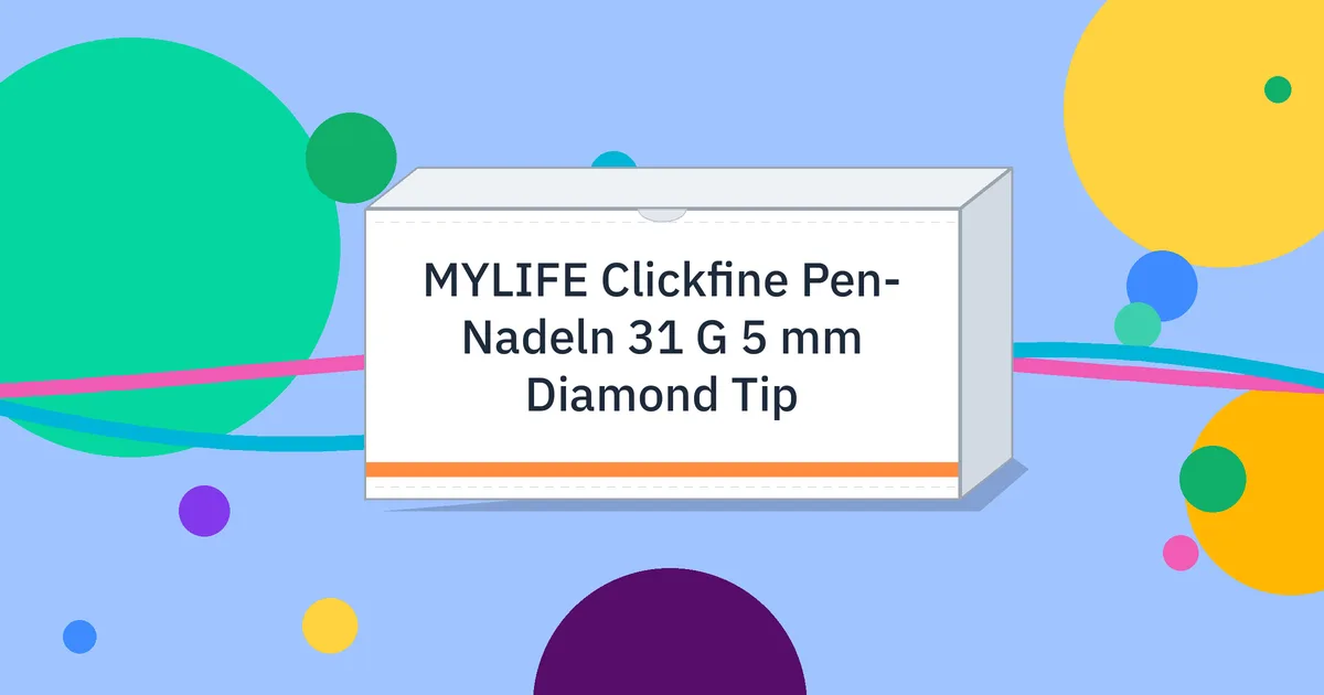Symbolbild: Packung mit der Aufschrift MYLIFE Clickfine Pen-Nadeln 31 G 5 mm Diamond Tip (PZN 16697977) – Verfügbarkeit und Bezug in Apotheken in Frankfurt am Main