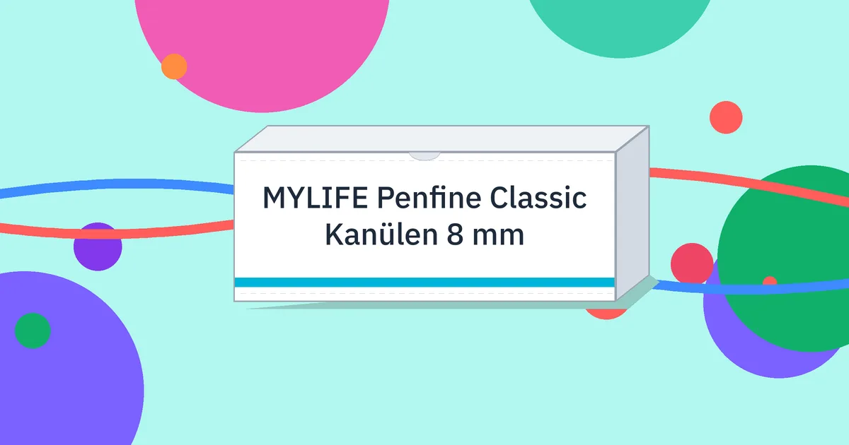 Symbolbild: Packung mit der Aufschrift MYLIFE Penfine Classic Kanülen 8 mm (PZN 17606505) – Verfügbarkeit und Bezug in Apotheken in Frankfurt am Main