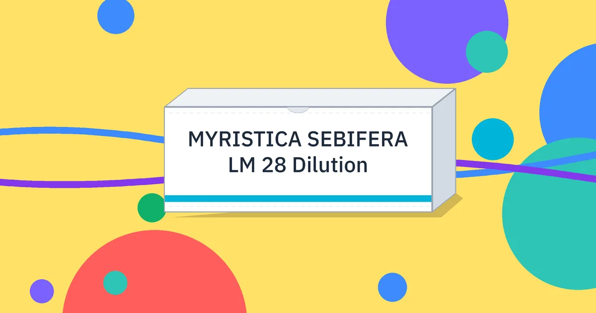 Symbolbild: Packung mit der Aufschrift MYRISTICA SEBIFERA LM 28 Dilution (PZN 13612779) – Verfügbarkeit und Bezug in Apotheken in Frankfurt am Main