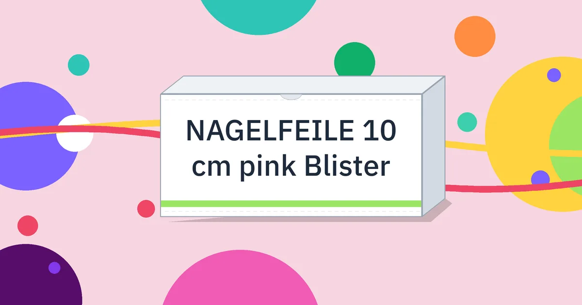 Symbolbild: Packung mit der Aufschrift NAGELFEILE 10 cm pink Blister (PZN 10349264) – Verfügbarkeit und Bezug in Apotheken in Frankfurt am Main