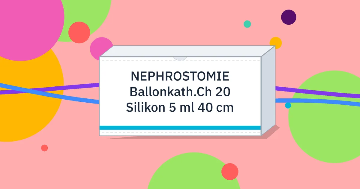 Symbolbild: Packung mit der Aufschrift NEPHROSTOMIE Ballonkath.Ch 20 Silikon 5 ml 40 cm (PZN 04505777) – Verfügbarkeit und Bezug in Apotheken in Frankfurt am Main
