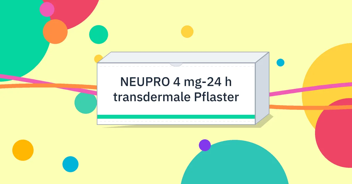 Symbolbild: Packung mit der Aufschrift NEUPRO 4 mg-24 h transdermale Pflaster (PZN 09882154) – Verfügbarkeit und Bezug in Apotheken in Frankfurt am Main