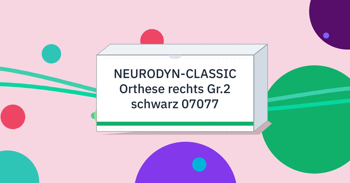 Symbolbild: Packung mit der Aufschrift NEURODYN-CLASSIC Orthese rechts Gr.2 schwarz 07077 (PZN 05017436) – Verfügbarkeit und Bezug in Apotheken in Frankfurt am Main