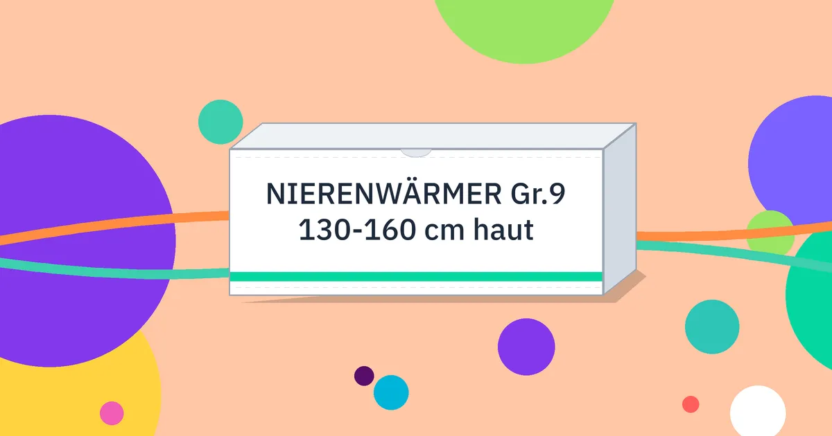 Symbolbild: Packung mit der Aufschrift NIERENWÄRMER Gr.9 130-160 cm haut (PZN 00618941) – Verfügbarkeit und Bezug in Apotheken in Frankfurt am Main
