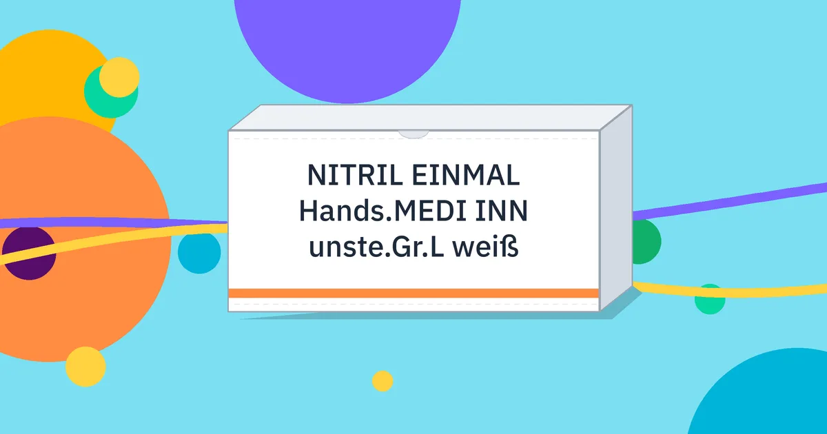 Symbolbild: Packung mit der Aufschrift NITRIL EINMAL Hands.MEDI INN unste.Gr.L weiß (PZN 03025845) – Verfügbarkeit und Bezug in Apotheken in Frankfurt am Main