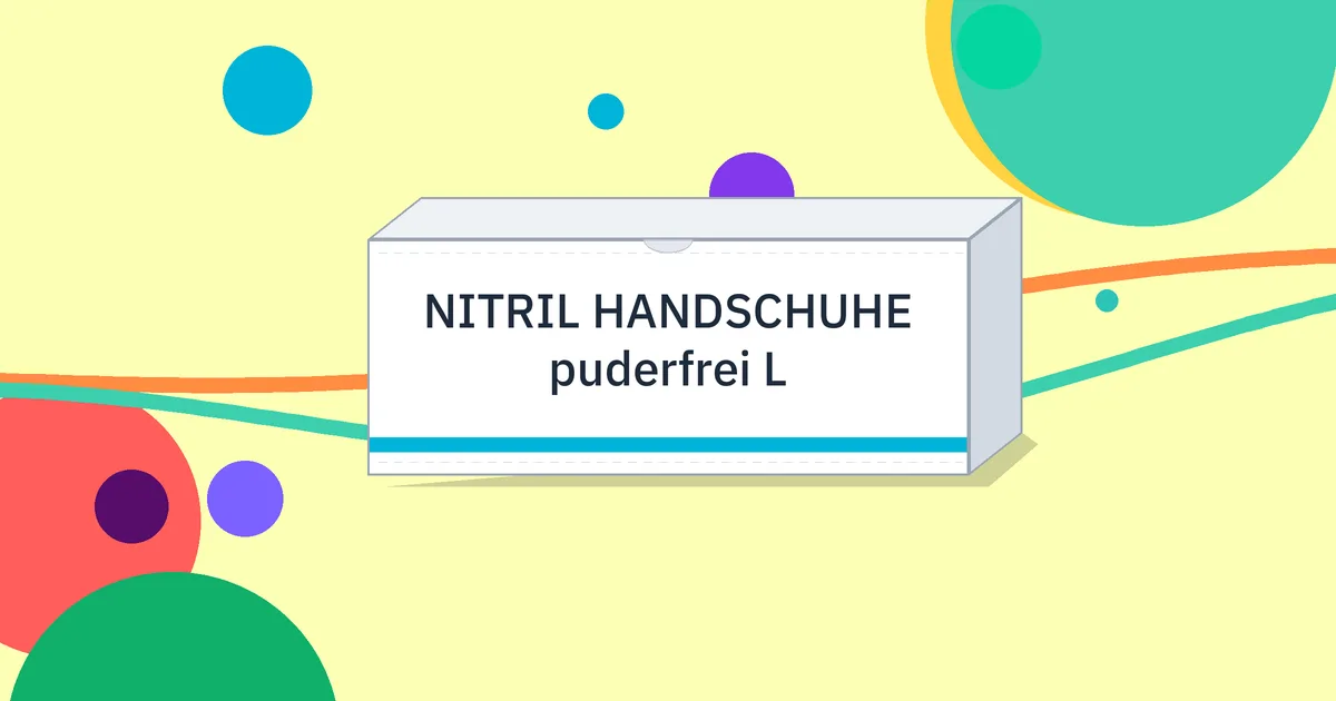 Symbolbild: Packung mit der Aufschrift NITRIL HANDSCHUHE puderfrei L (PZN 00080884) – Verfügbarkeit und Bezug in Apotheken in Frankfurt am Main