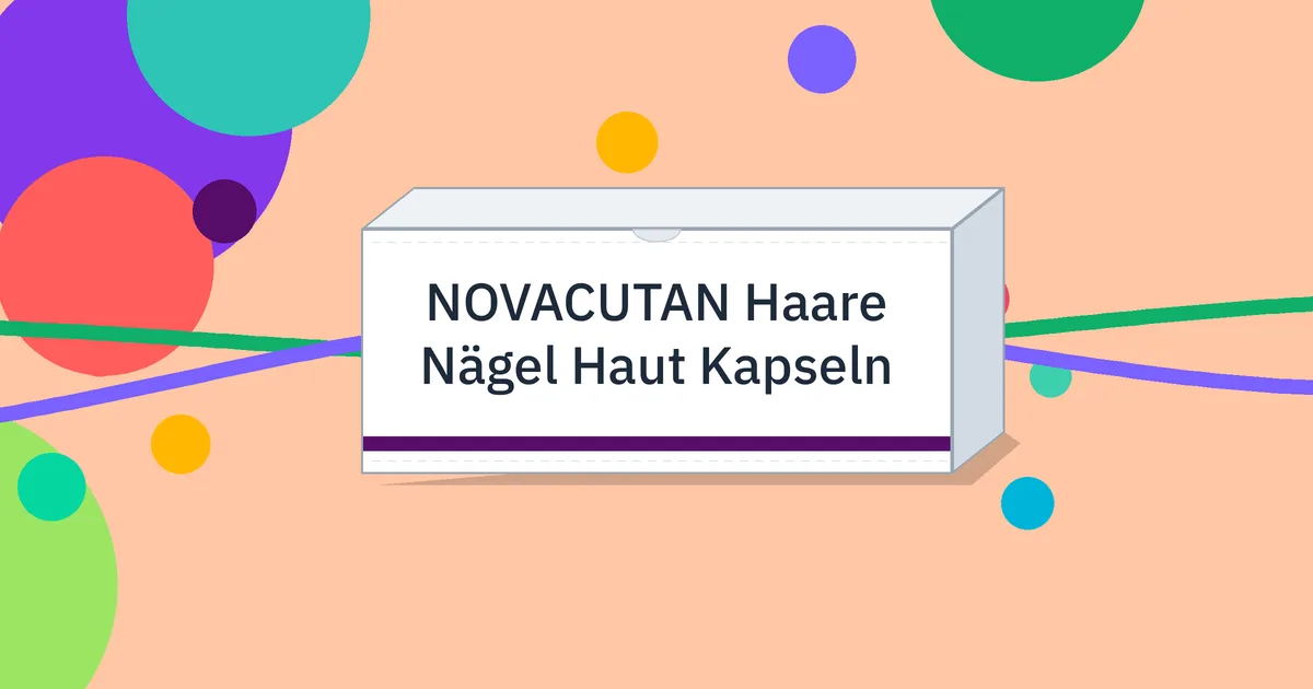Symbolbild: Packung mit der Aufschrift NOVACUTAN Haare Nägel Haut Kapseln (PZN 07778926) – Verfügbarkeit und Bezug in Apotheken in Frankfurt am Main