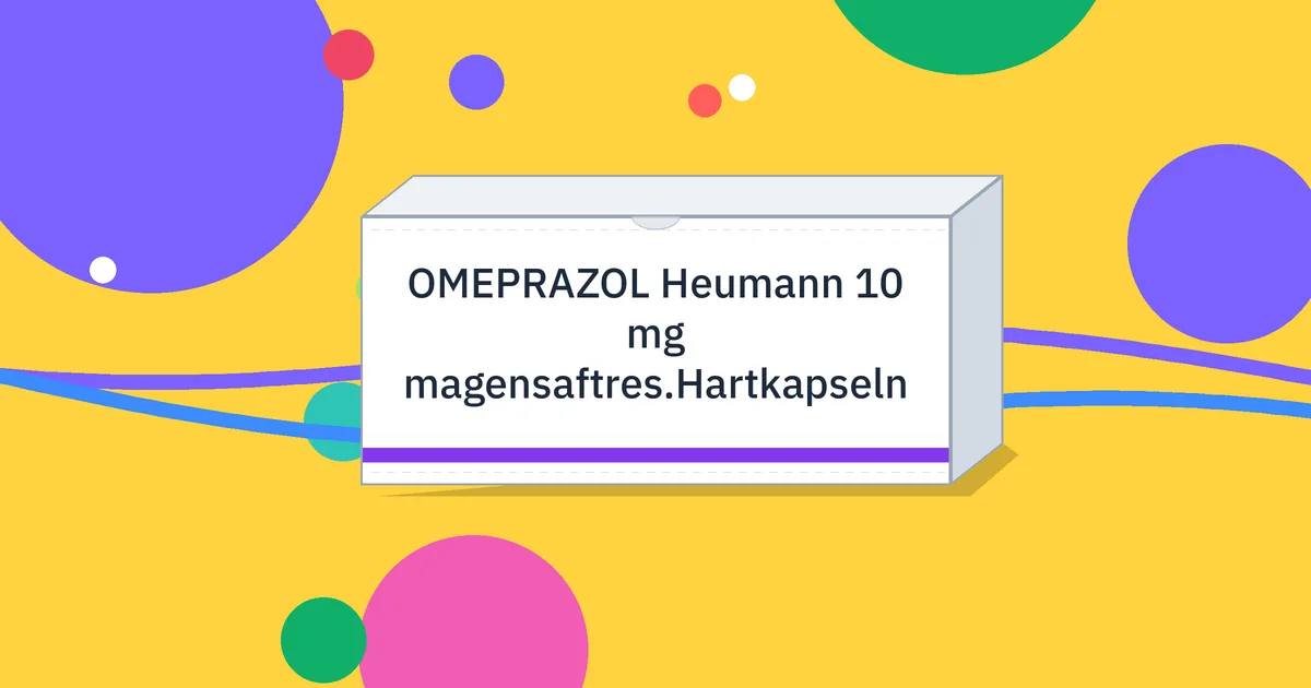 Symbolbild: Packung mit der Aufschrift OMEPRAZOL Heumann 10 mg magensaftres.Hartkapseln (PZN 15303717) – Verfügbarkeit und Bezug in Apotheken in Frankfurt am Main
