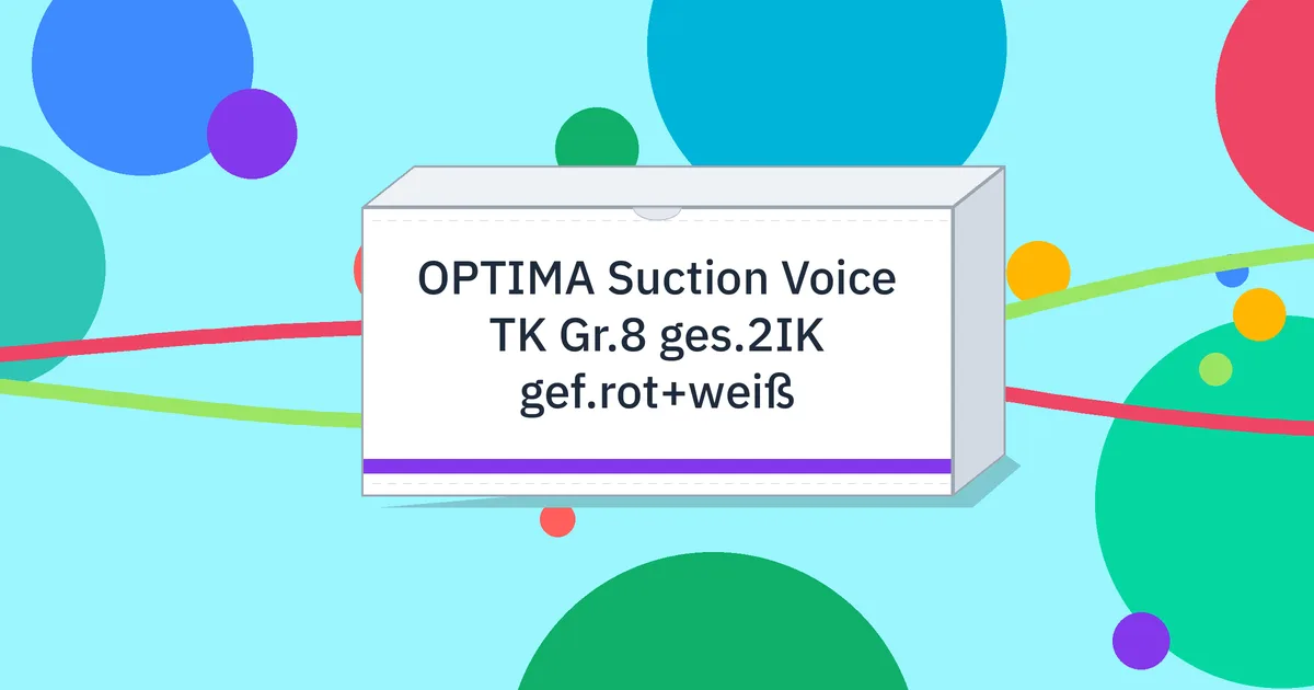 Symbolbild: Packung mit der Aufschrift OPTIMA Suction Voice TK Gr.8 ges.2IK gef.rot+weiß (PZN 10287994) – Verfügbarkeit und Bezug in Apotheken in Frankfurt am Main