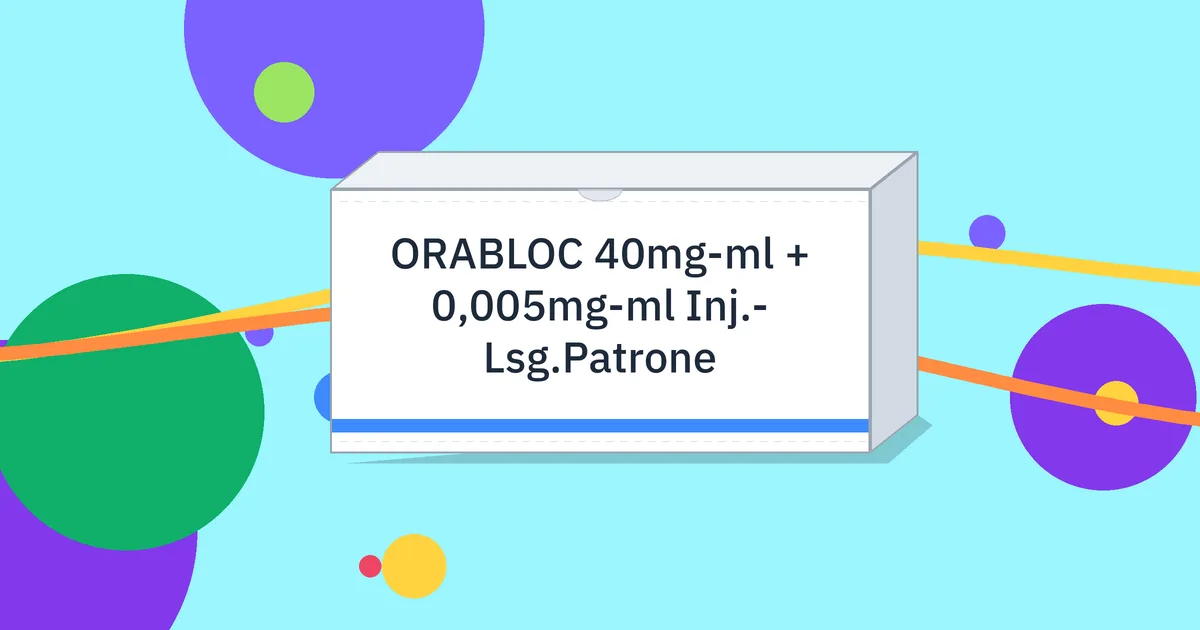 Symbolbild: Packung mit der Aufschrift ORABLOC 40mg-ml + 0,005mg-ml Inj.-Lsg.Patrone (PZN 18086580) – Verfügbarkeit und Bezug in Apotheken in Frankfurt am Main