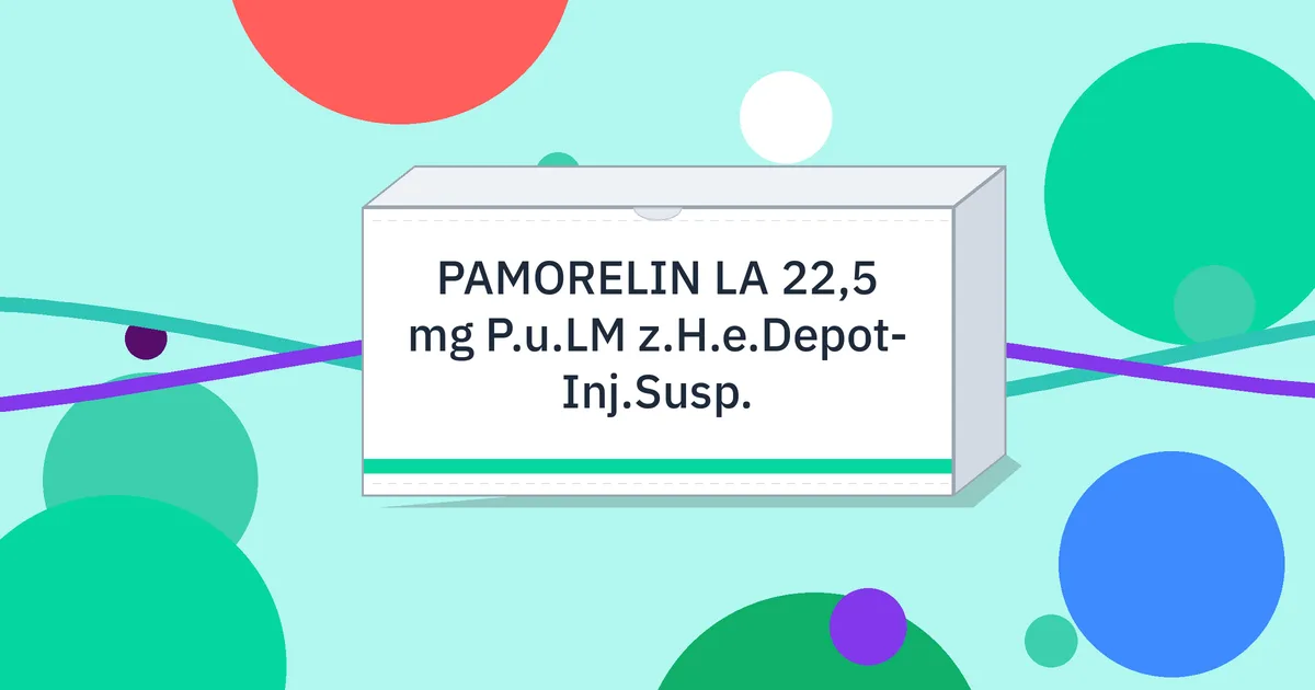 Symbolbild: Packung mit der Aufschrift PAMORELIN LA 22,5 mg P.u.LM z.H.e.Depot-Inj.Susp. (PZN 11138724) – Verfügbarkeit und Bezug in Apotheken in Frankfurt am Main