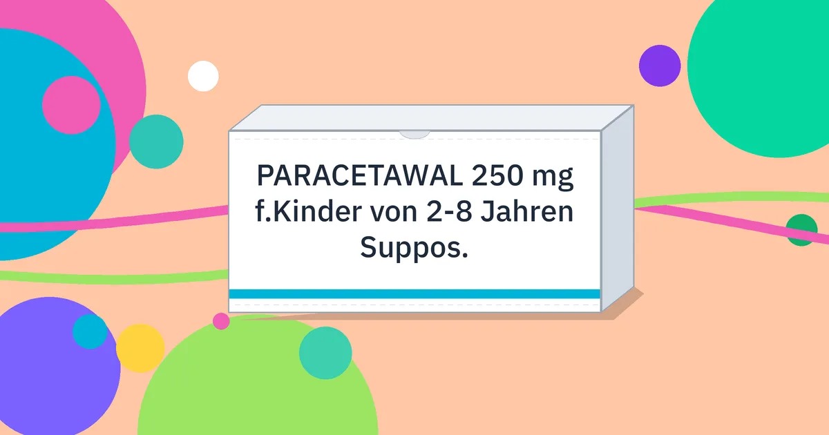 Symbolbild: Packung mit der Aufschrift PARACETAWAL 250 mg f.Kinder von 2-8 Jahren Suppos. (PZN 14417264) – Verfügbarkeit und Bezug in Apotheken in Frankfurt am Main