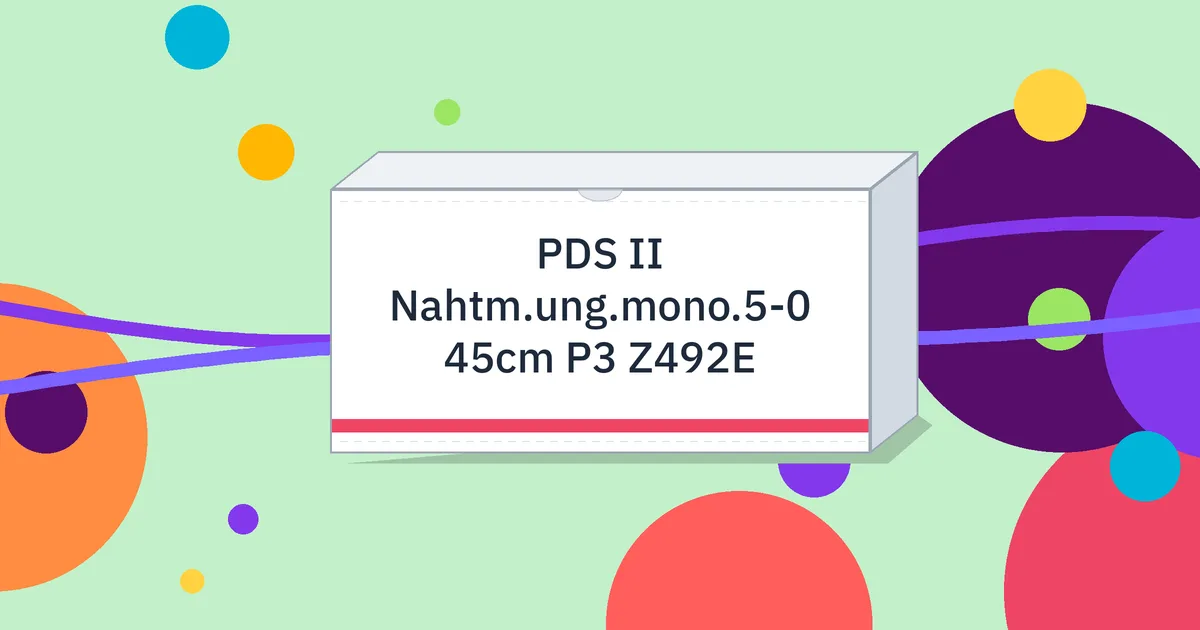 Symbolbild: Packung mit der Aufschrift PDS II Nahtm.ung.mono.5-0 45cm P3 Z492E (PZN 14280670) – Verfügbarkeit und Bezug in Apotheken in Frankfurt am Main