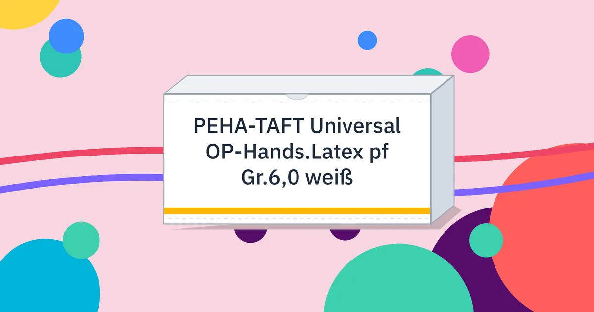 Symbolbild: Packung mit der Aufschrift PEHA-TAFT Universal OP-Hands.Latex pf Gr.6,0 weiß (PZN 20332514) – Verfügbarkeit und Bezug in Apotheken in Frankfurt am Main