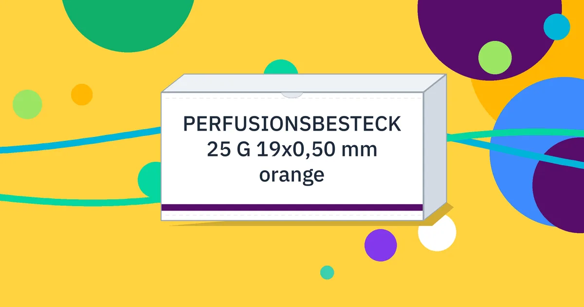 Symbolbild: Packung mit der Aufschrift PERFUSIONSBESTECK 25 G 19x0,50 mm orange (PZN 13846661) – Verfügbarkeit und Bezug in Apotheken in Frankfurt am Main