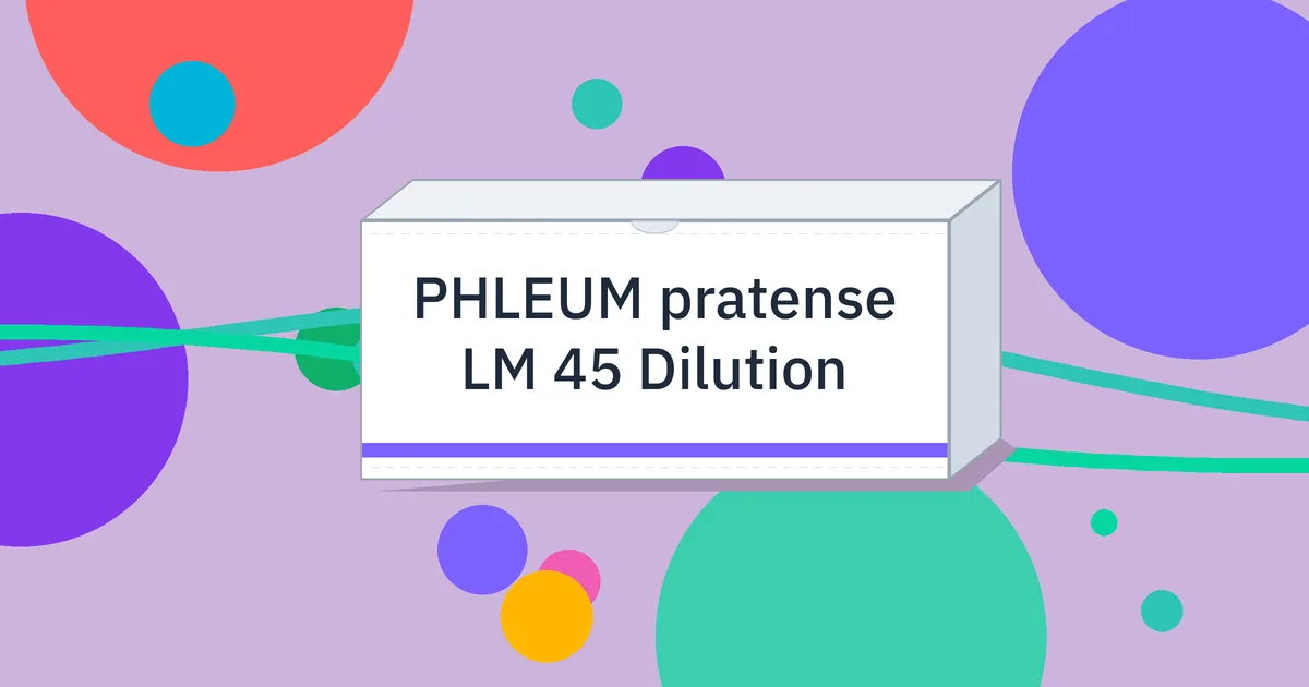 Symbolbild: Packung mit der Aufschrift PHLEUM pratense LM 45 Dilution (PZN 13639028) – Verfügbarkeit und Bezug in Apotheken in Frankfurt am Main