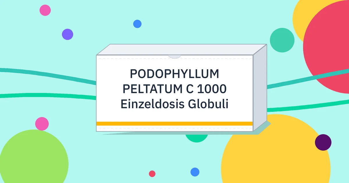 Symbolbild: Packung mit der Aufschrift PODOPHYLLUM PELTATUM C 1000 Einzeldosis Globuli (PZN 03034755) – Verfügbarkeit und Bezug in Apotheken in Frankfurt am Main