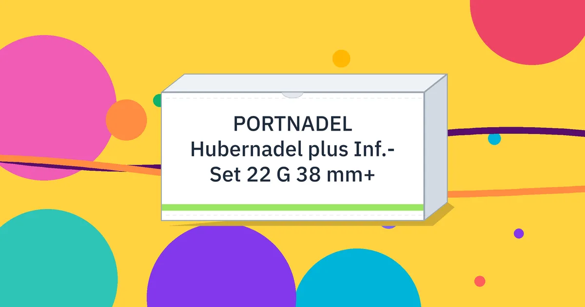 Symbolbild: Packung mit der Aufschrift PORTNADEL Hubernadel plus Inf.-Set 22 G 38 mm+ (PZN 02706655) – Verfügbarkeit und Bezug in Apotheken in Frankfurt am Main