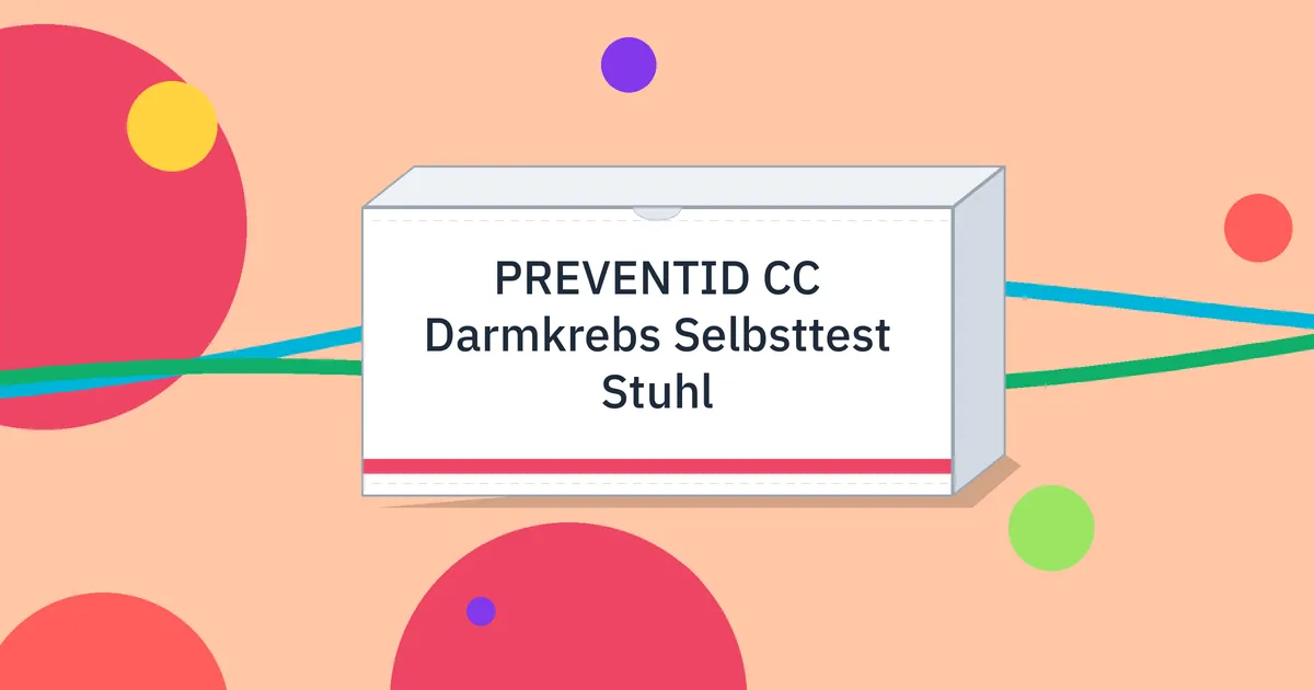 Symbolbild: Packung mit der Aufschrift PREVENTID CC Darmkrebs Selbsttest Stuhl (PZN 00576912) – Verfügbarkeit und Bezug in Apotheken in Frankfurt am Main