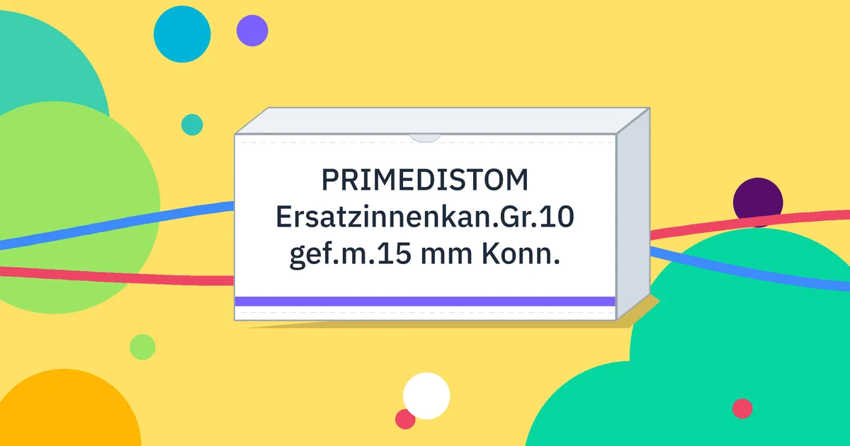 Symbolbild: Packung mit der Aufschrift PRIMEDISTOM Ersatzinnenkan.Gr.10 gef.m.15 mm Konn. (PZN 10257651) – Verfügbarkeit und Bezug in Apotheken in Frankfurt am Main