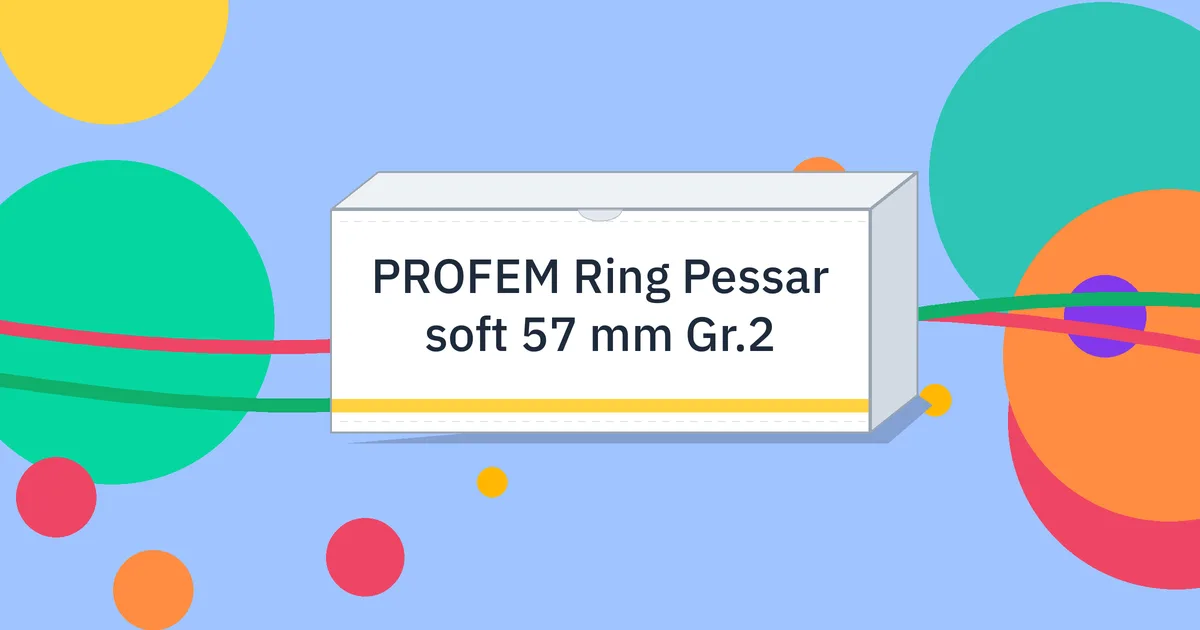 Symbolbild: Packung mit der Aufschrift PROFEM Ring Pessar soft 57 mm Gr.2 (PZN 19292620) – Verfügbarkeit und Bezug in Apotheken in Frankfurt am Main