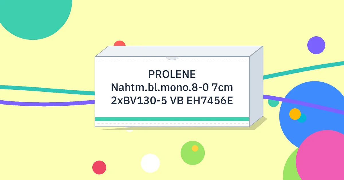 Symbolbild: Packung mit der Aufschrift PROLENE Nahtm.bl.mono.8-0 7cm 2xBV130-5 VB EH7456E (PZN 16254429) – Verfügbarkeit und Bezug in Apotheken in Frankfurt am Main