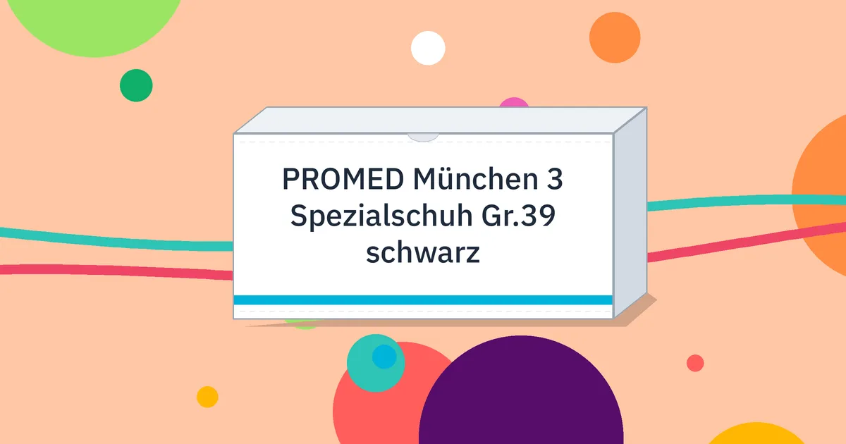 Symbolbild: Packung mit der Aufschrift PROMED München 3 Spezialschuh Gr.39 schwarz (PZN 11711767) – Verfügbarkeit und Bezug in Apotheken in Frankfurt am Main