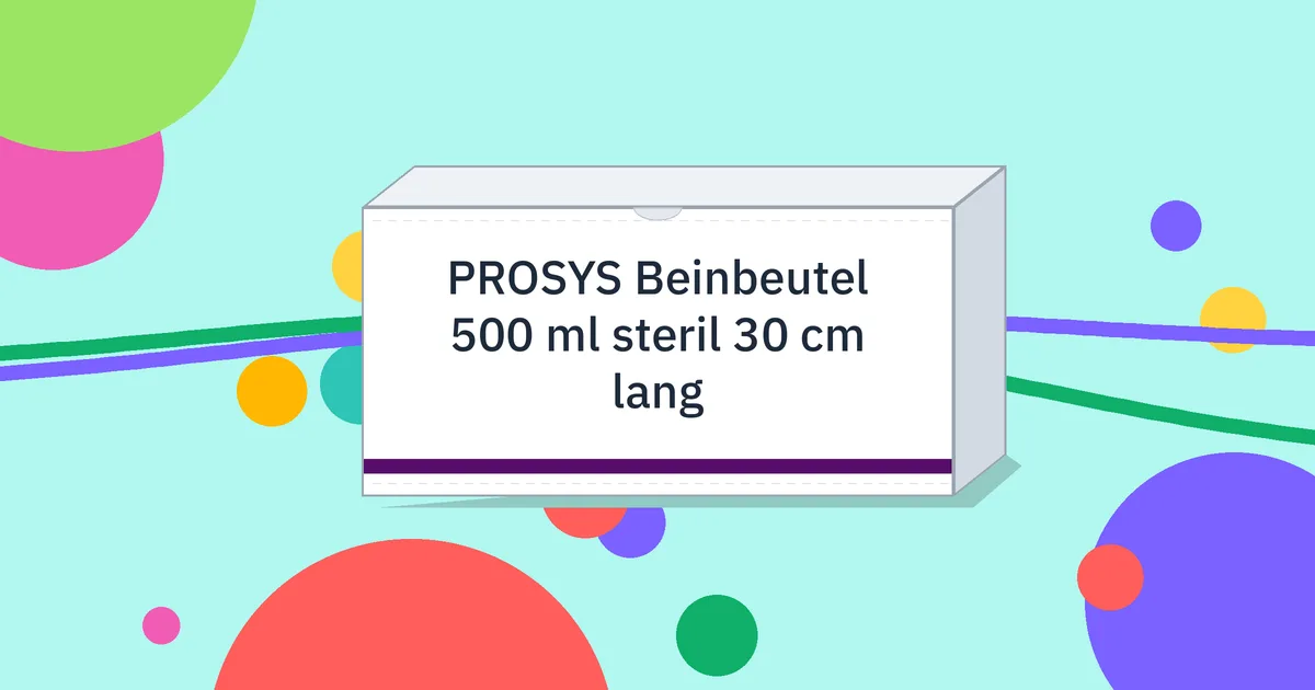 Symbolbild: Packung mit der Aufschrift PROSYS Beinbeutel 500 ml steril 30 cm lang (PZN 11668801) – Verfügbarkeit und Bezug in Apotheken in Frankfurt am Main