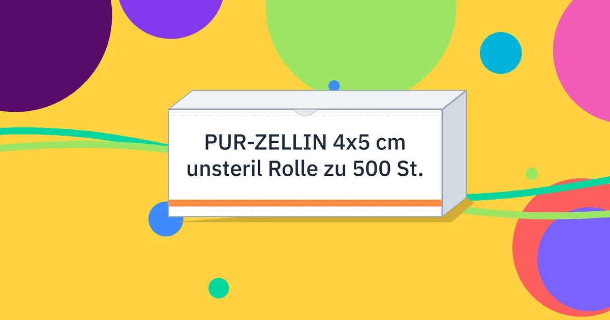 Symbolbild: Packung mit der Aufschrift PUR-ZELLIN 4x5 cm unsteril Rolle zu 500 St. (PZN 09395804) – Verfügbarkeit und Bezug in Apotheken in Frankfurt am Main