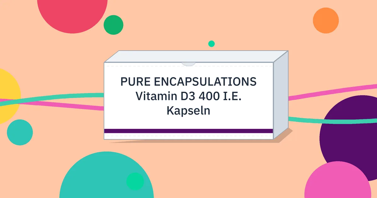 Symbolbild: Packung mit der Aufschrift PURE ENCAPSULATIONS Vitamin D3 400 I.E. Kapseln (PZN 05455538) – Verfügbarkeit und Bezug in Apotheken in Frankfurt am Main