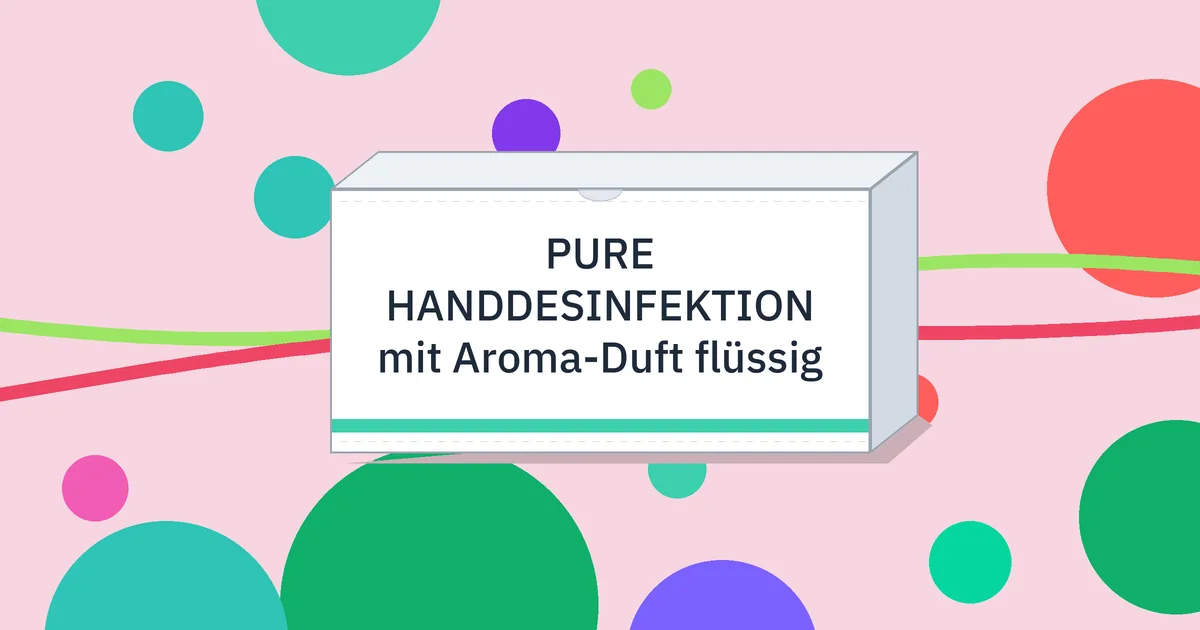 Symbolbild: Packung mit der Aufschrift PURE HANDDESINFEKTION mit Aroma-Duft flüssig (PZN 18708863) – Verfügbarkeit und Bezug in Apotheken in Frankfurt am Main